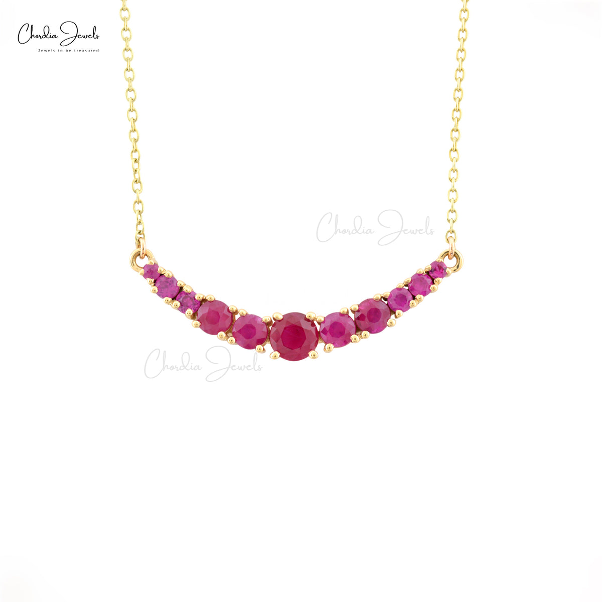 Buy Red Ruby Chain Necklace in 14k Yellow Gold | July Birthstone