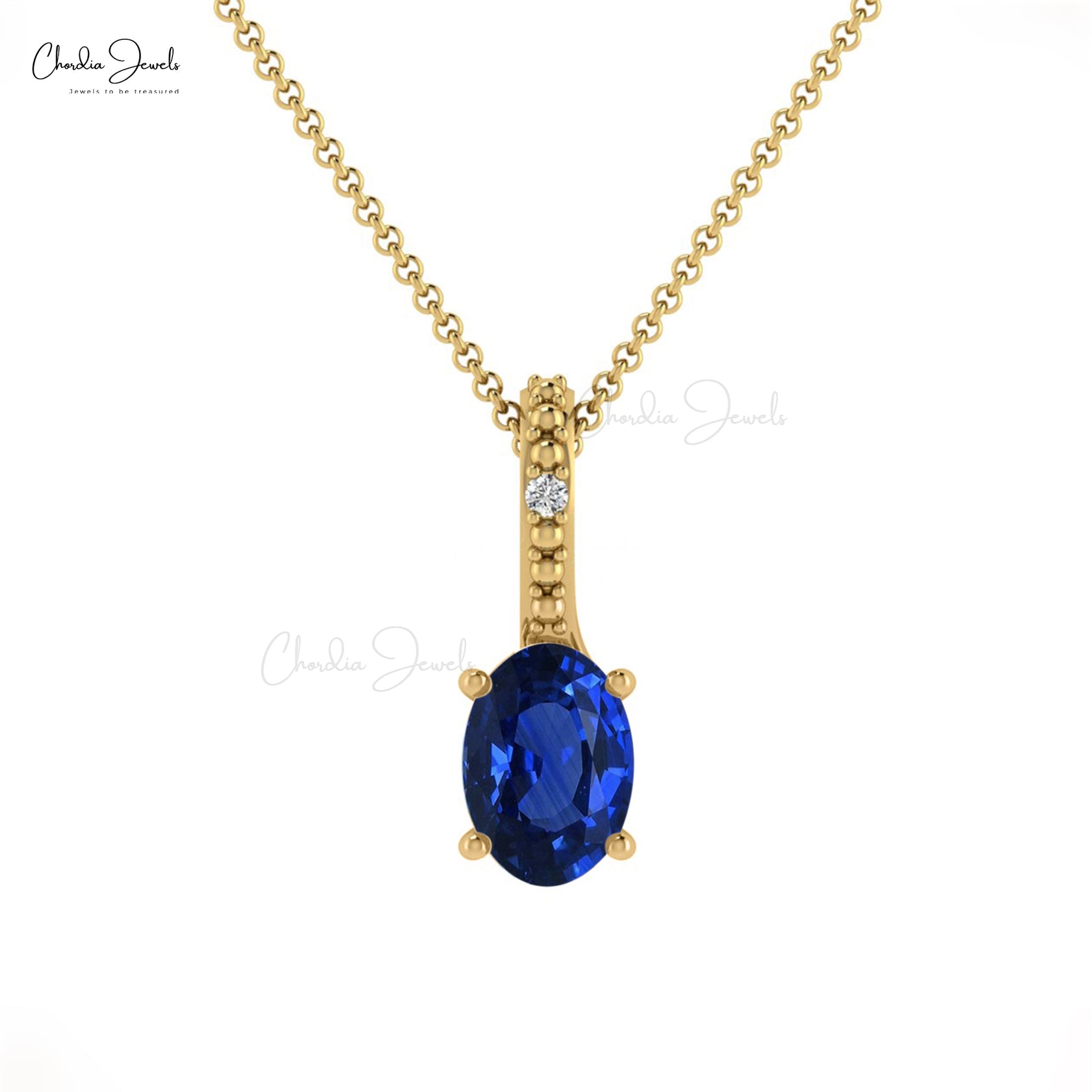 Genuine Blue Sapphire and Diamond Hidden Bail Pendants in 14k Real Gold