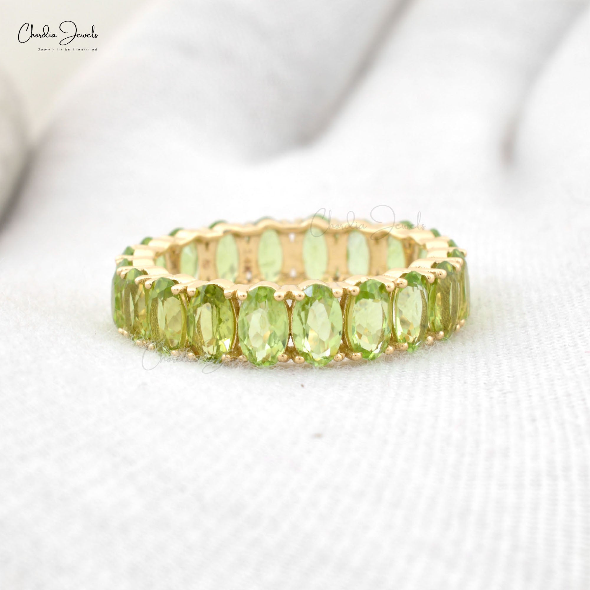 Natural Peridot Ring, 14k Solid Yellow Gold Peridot Band, August Birth